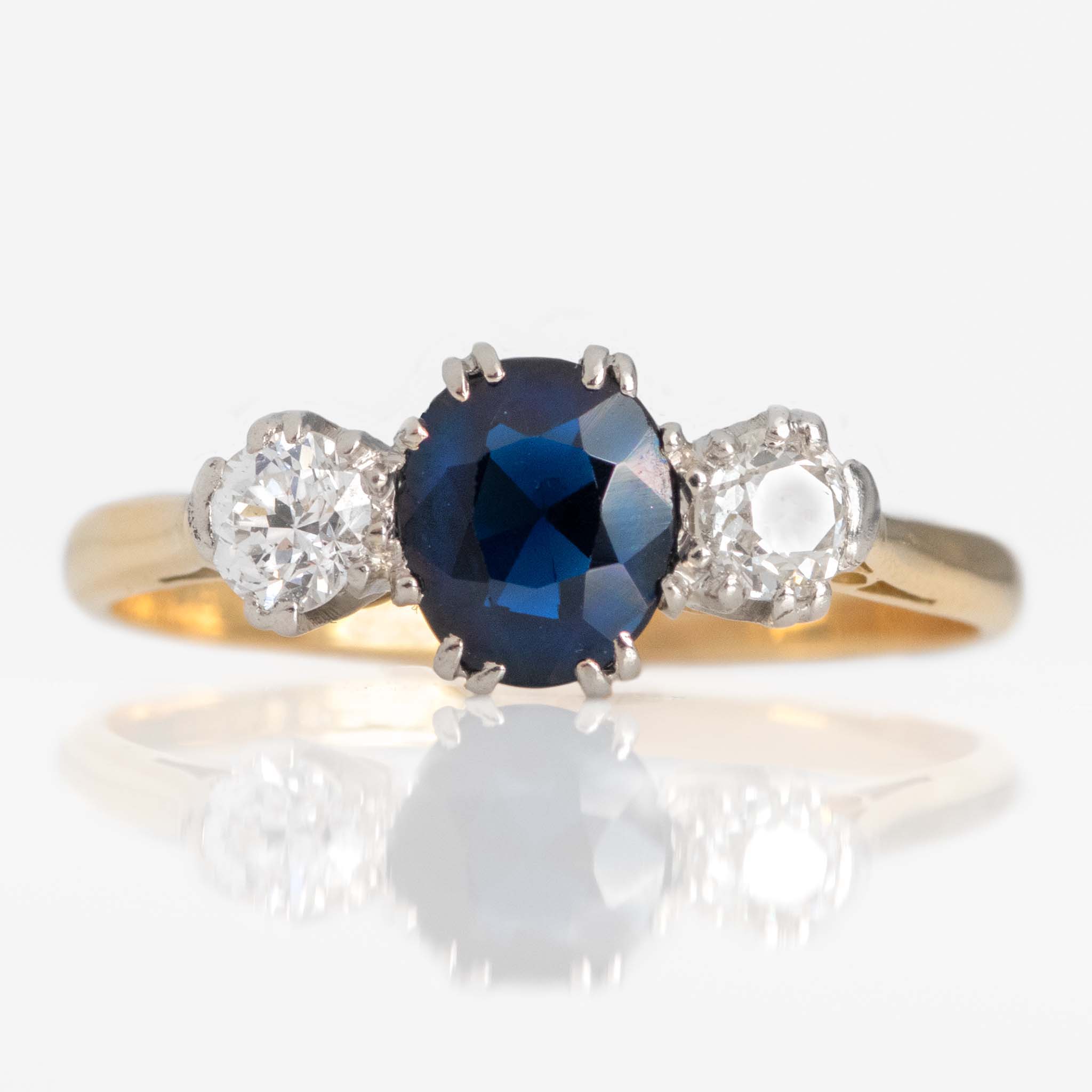 Art Deco 18ct Yellow Gold Sapphire and Diamond Three Stone Ring – Friar ...